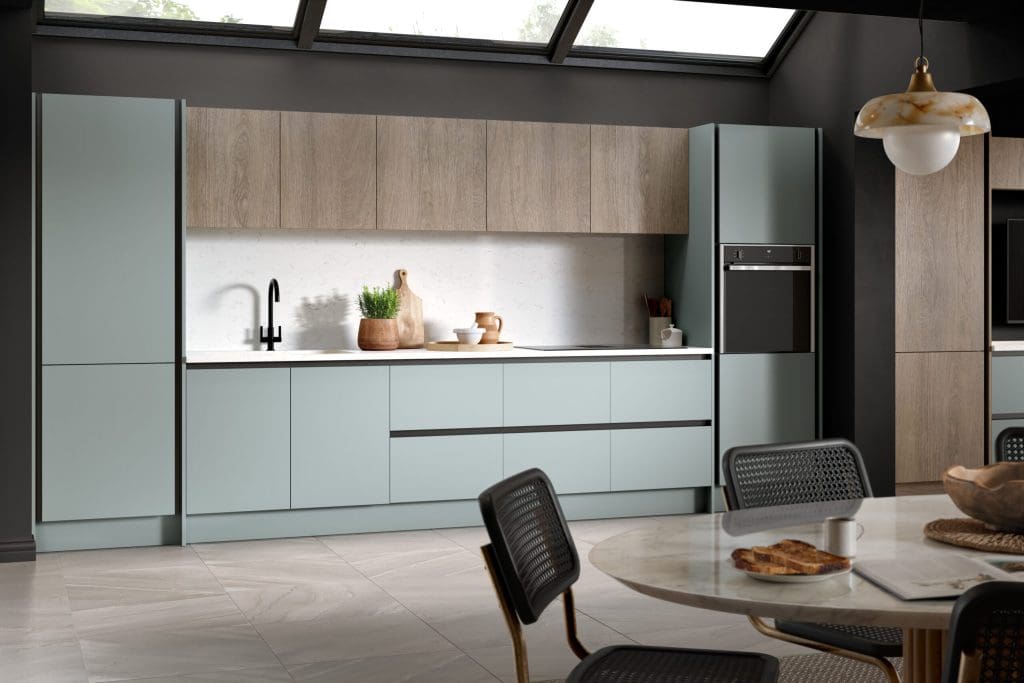 Venice Handleless Kitchen – Super Matt Duck Egg & Grey Vicenz Oak ...